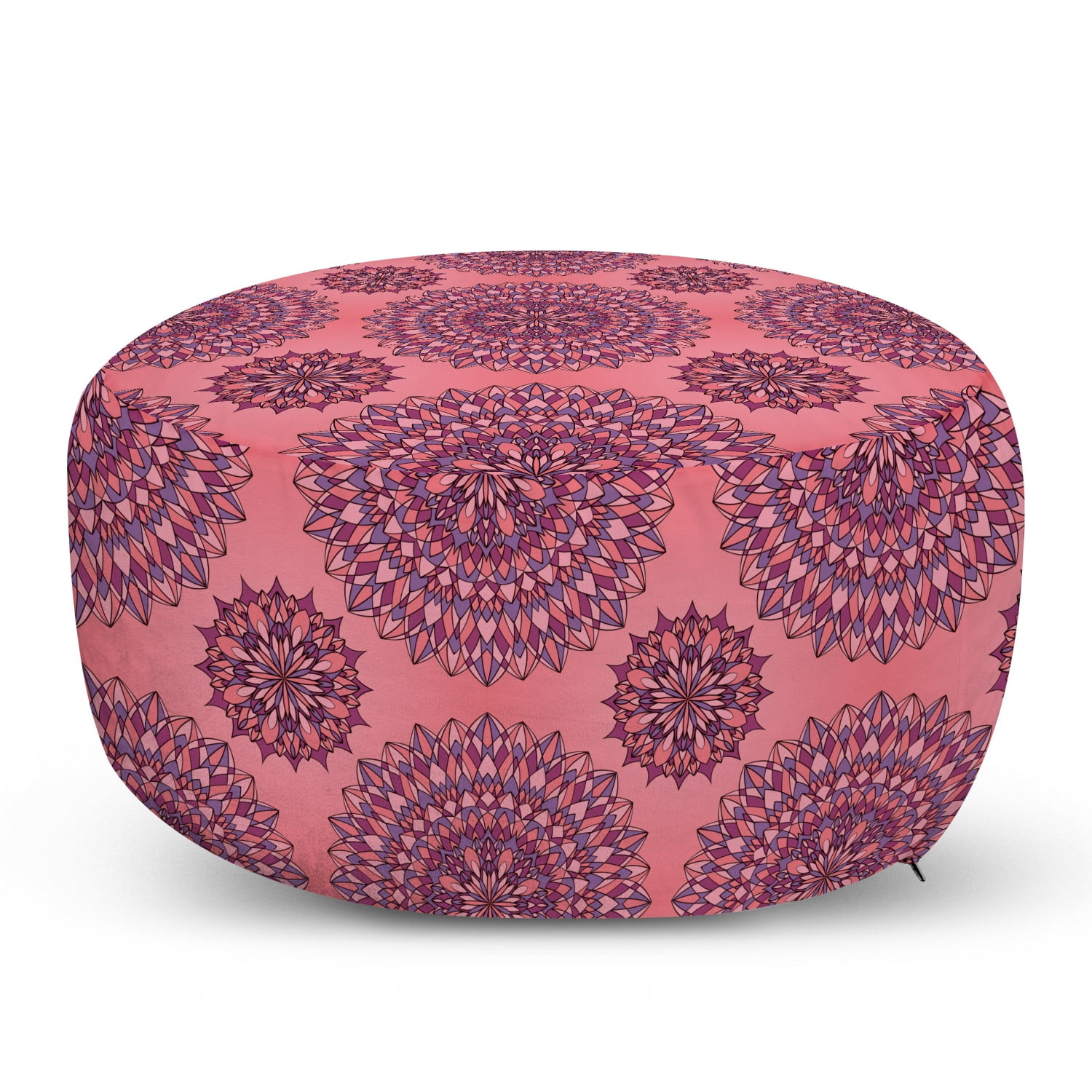 Purple Mandala Pouf Cover with Zipper, Filigree Art Inspired Bohemian ...