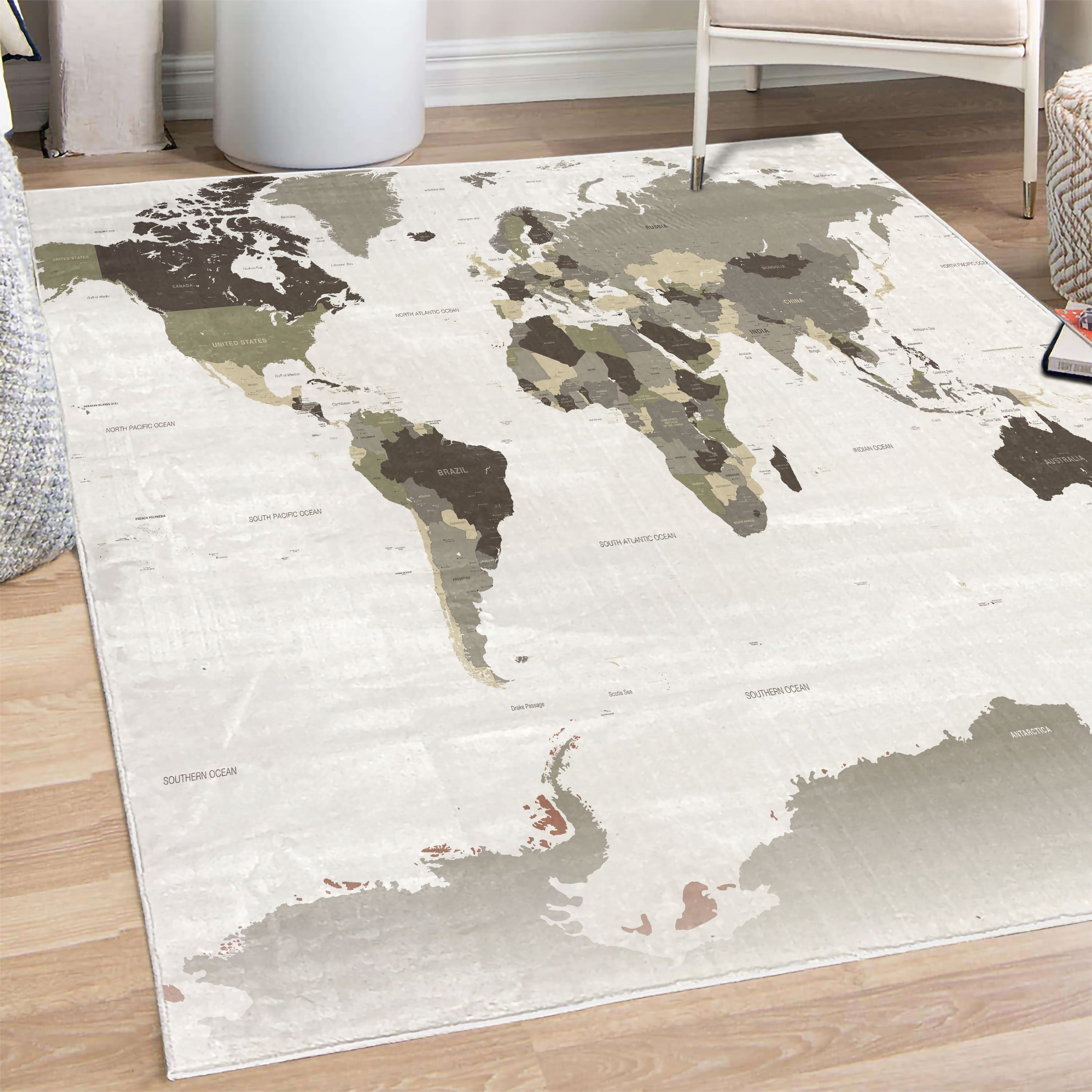 Earth Decorative Rug, Detailed World Map with All Countries Major ...