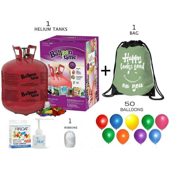 Balloon Time Portable Jumbo Helium Tank Kit, Disposable, Includes 50 ...