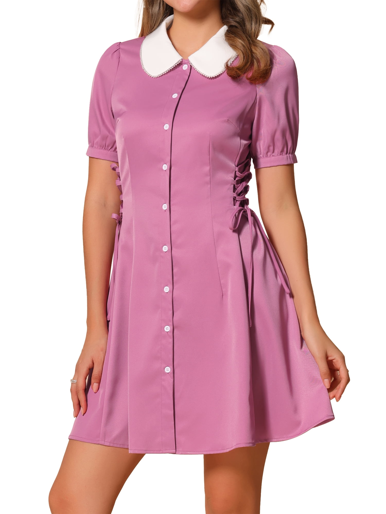 Vestido de mujer con cuello Peter Pan de contraste y botones Inspire ...