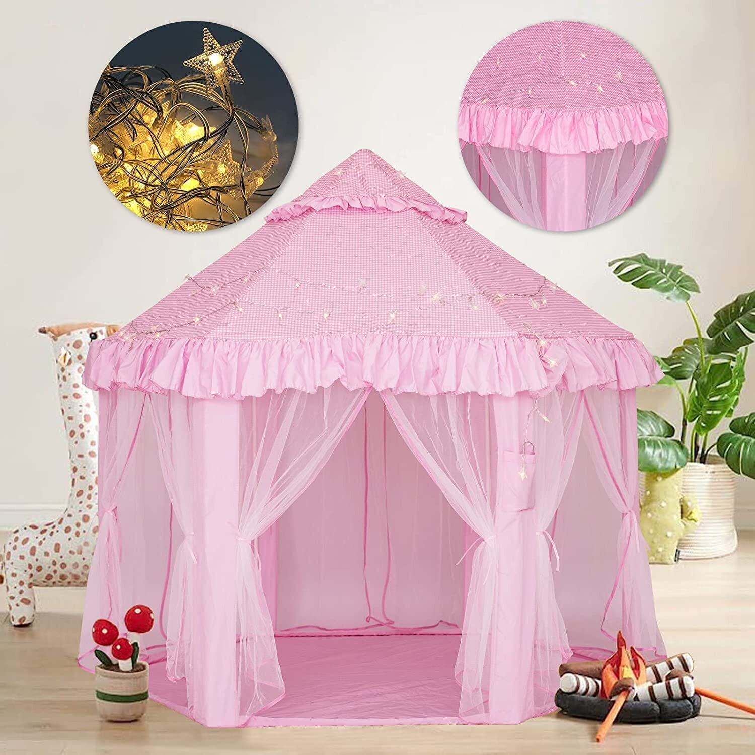 SHANNA Princess Castle Playhouse Tent for Girls with LED Star Lights ...