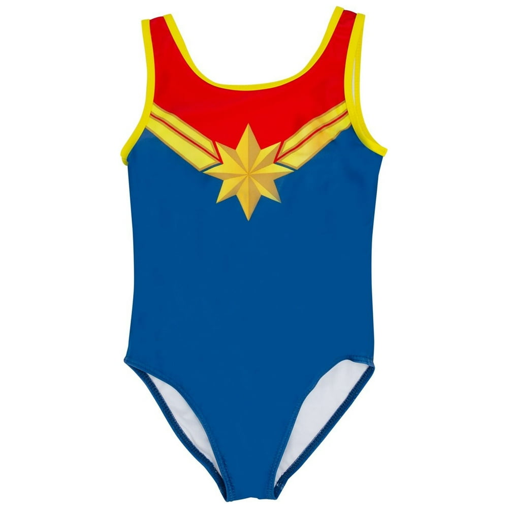 Captain Marvel Costume Juvy One Piece Swimsuit-Size 5-6 - Walmart.com ...