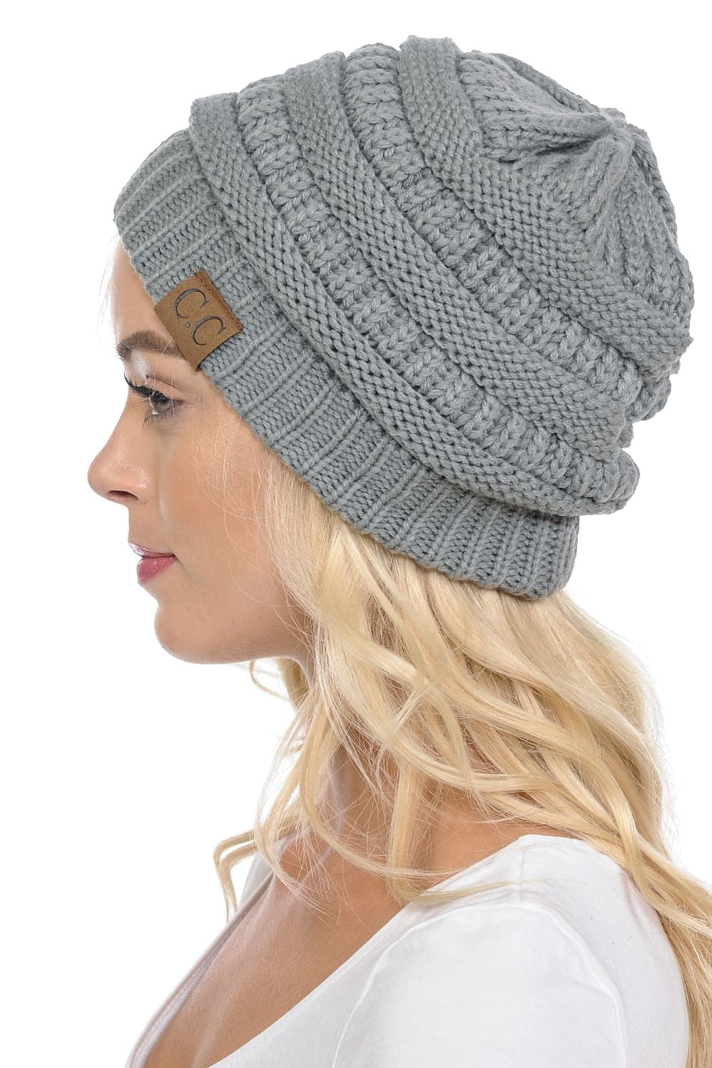 C.C Hat-20A Slouchy Thick Warm Cap Hat Skully Color Cable Knit Beanie ...
