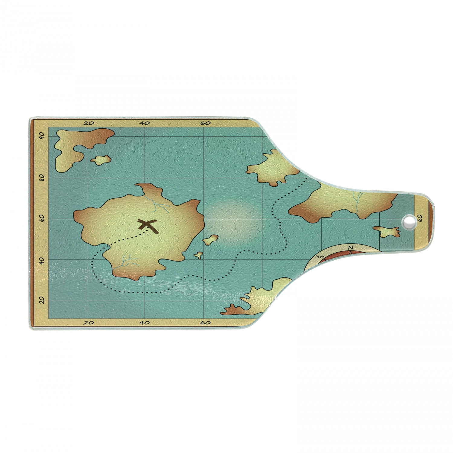 Island Map Cutting Board, Treasure World Map Design with Compass ...