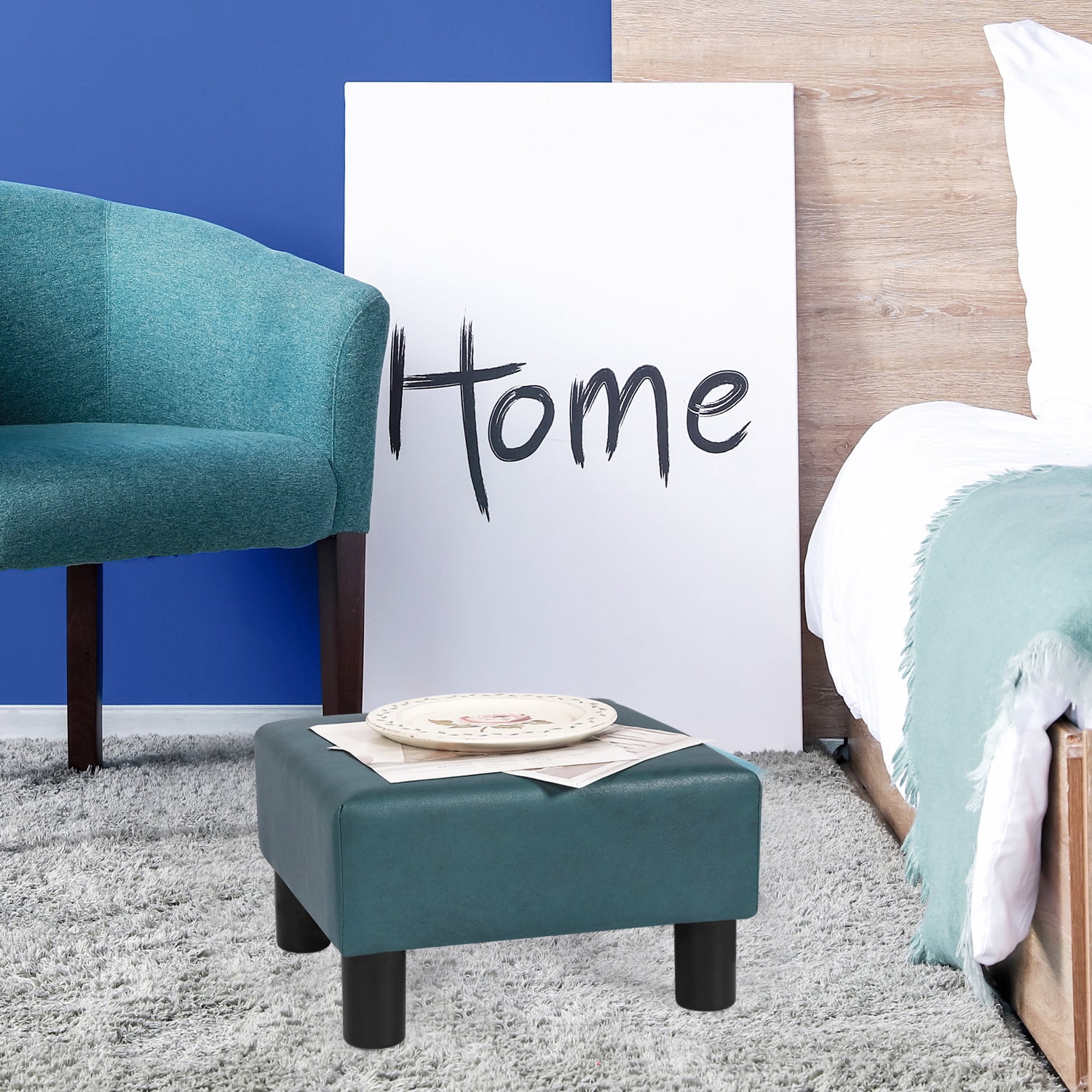 Homebeez Small Rectangle Foot Stool,Ottoman Footrest Stool with Non ...