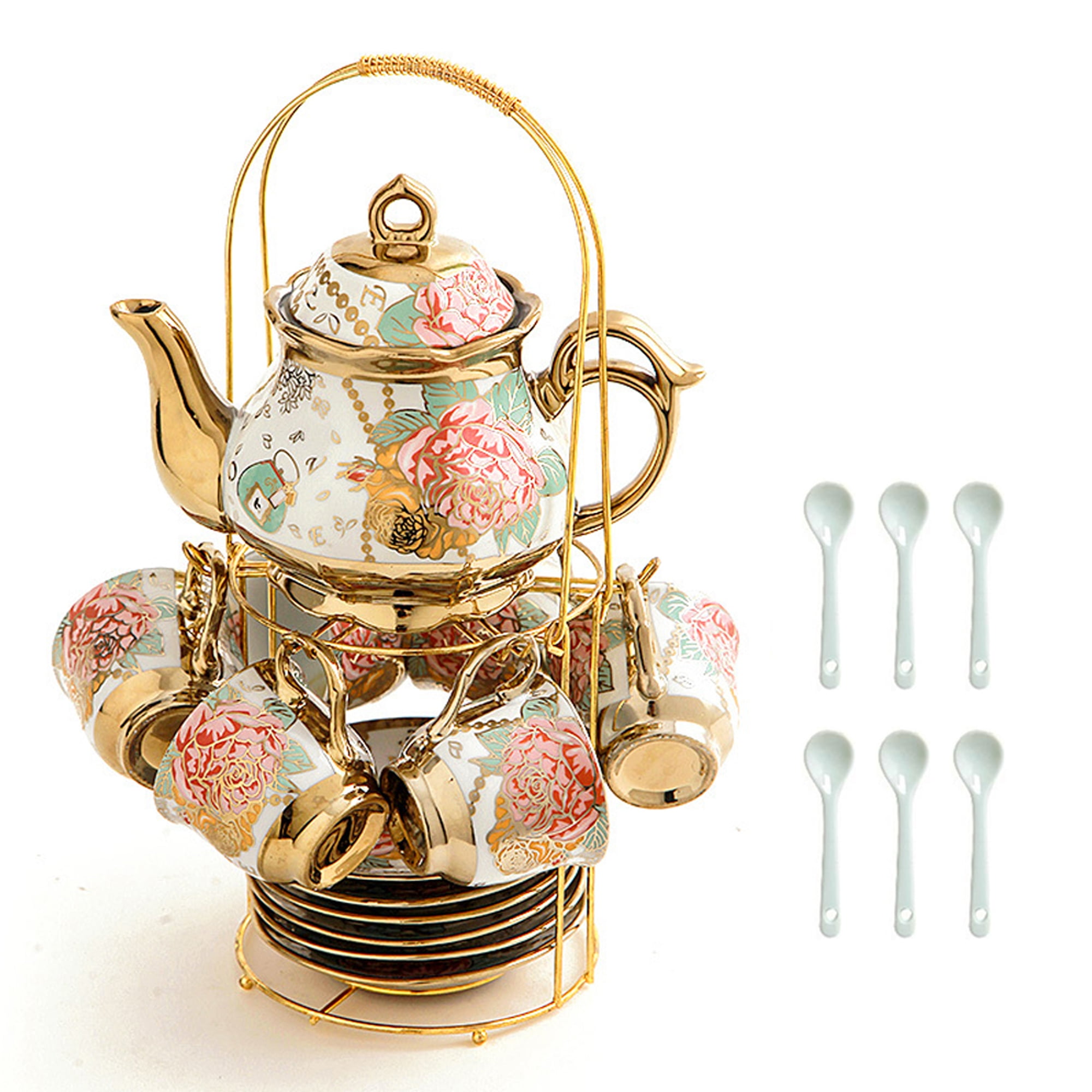 SLLINGLUO Porcelain Tea Cup Set, 20 Pcs Ceramics British Coffee Cups ...