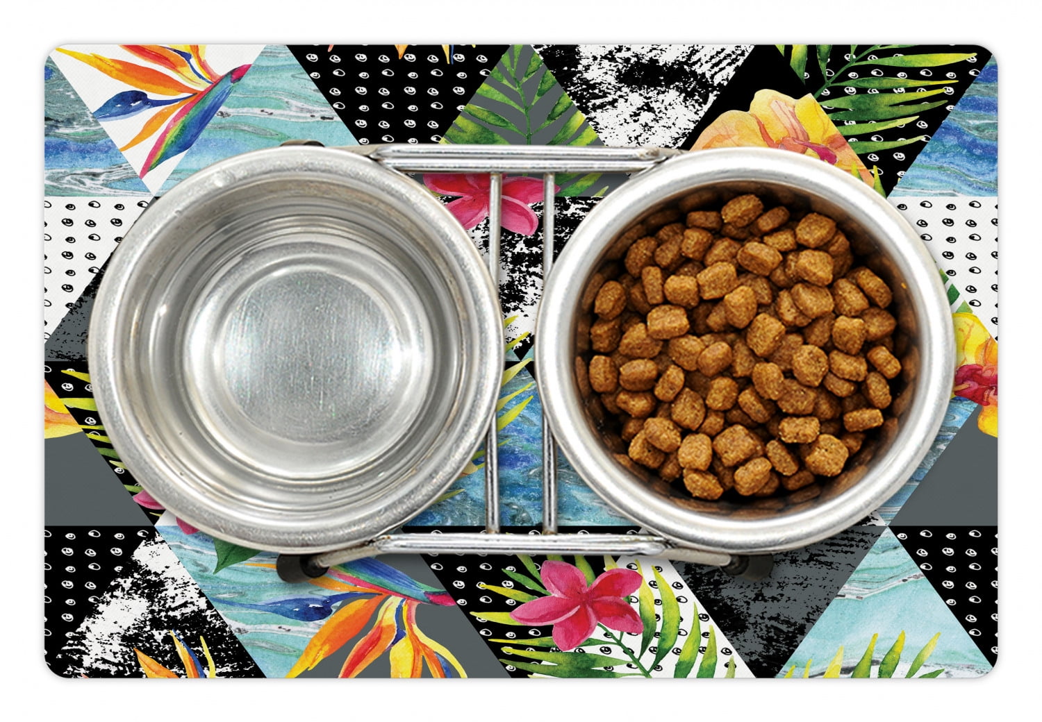 Watercolor Pet Mat for Food and Water, Exotic Flowers Leaves Grunge ...