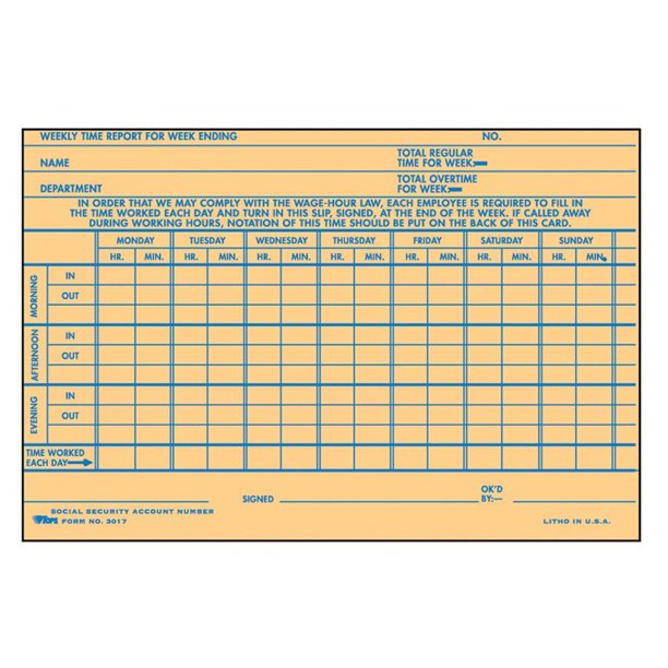 TOPS, TOP3017, Handwritten Weekly/Overtime Time Cards, 100 / Pack ...