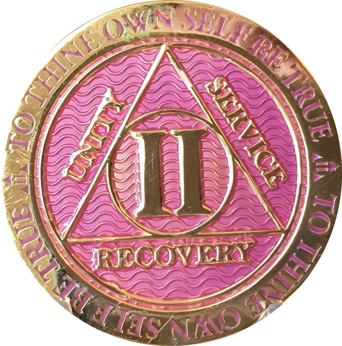 2 Year AA Medallion Reflex Lavender Pink Gold Plated Sobriety Chip with ...