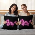 Dragons Flames Pillow Covers Set of 4, Pink Dragons Abstract Art Black ...