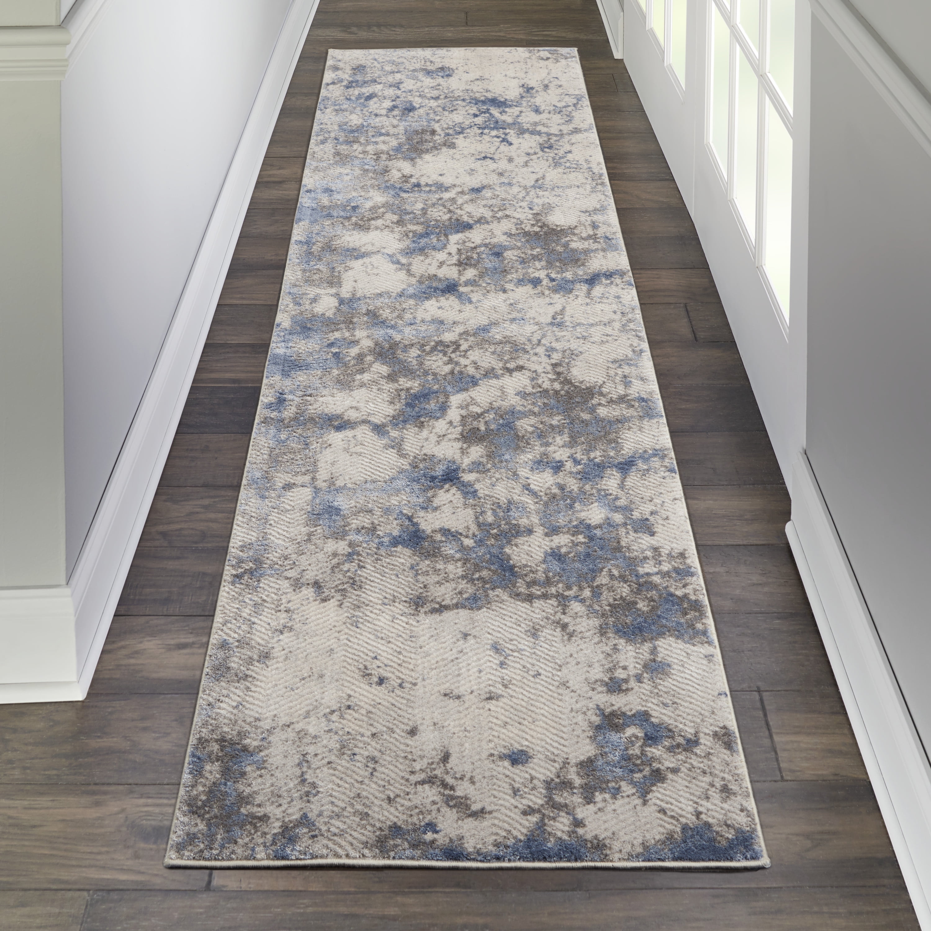 Nourison Sleek Textures Abstract Blue/Ivory/Grey Area Rug - Walmart.com ...