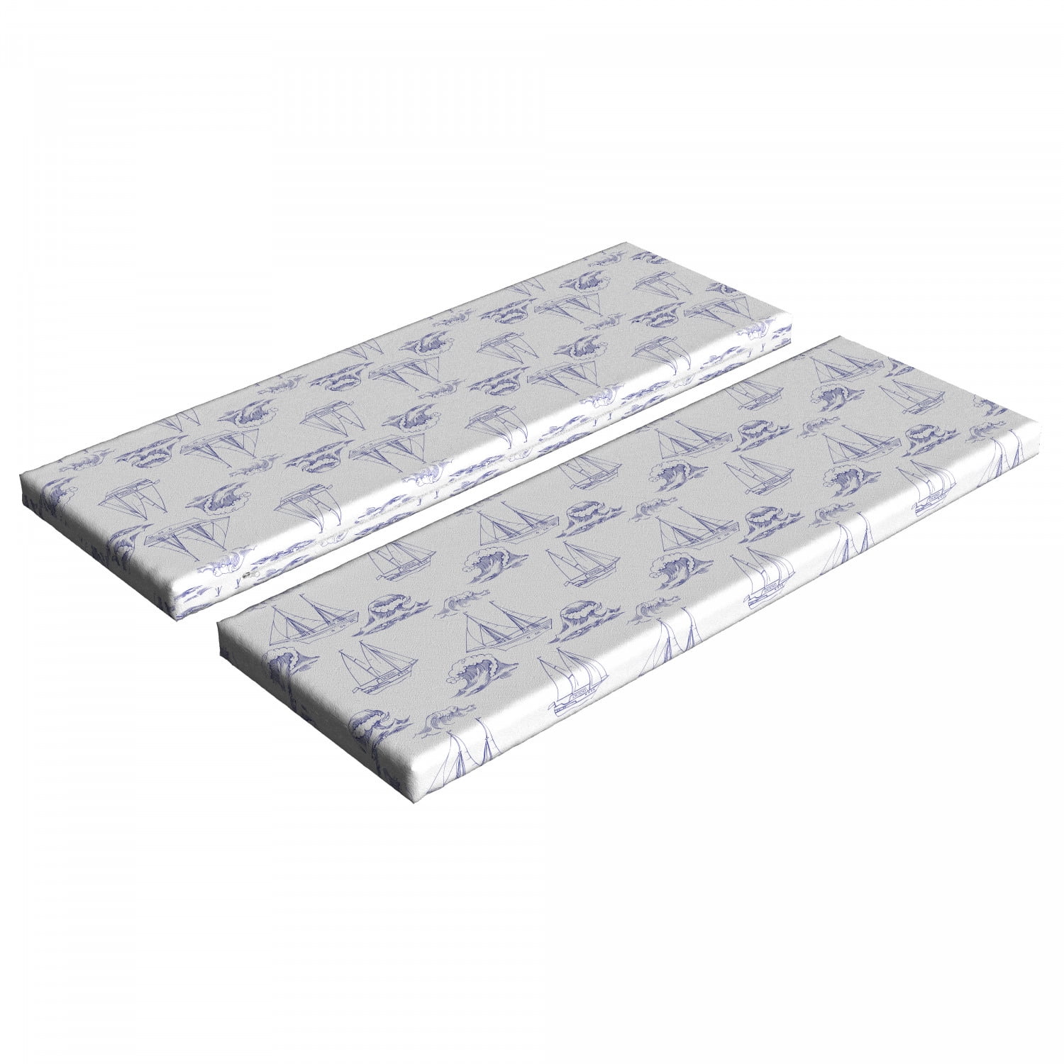 Marine Bench Cushion Set of 2, Continuous Pattern with Ships and Waves ...