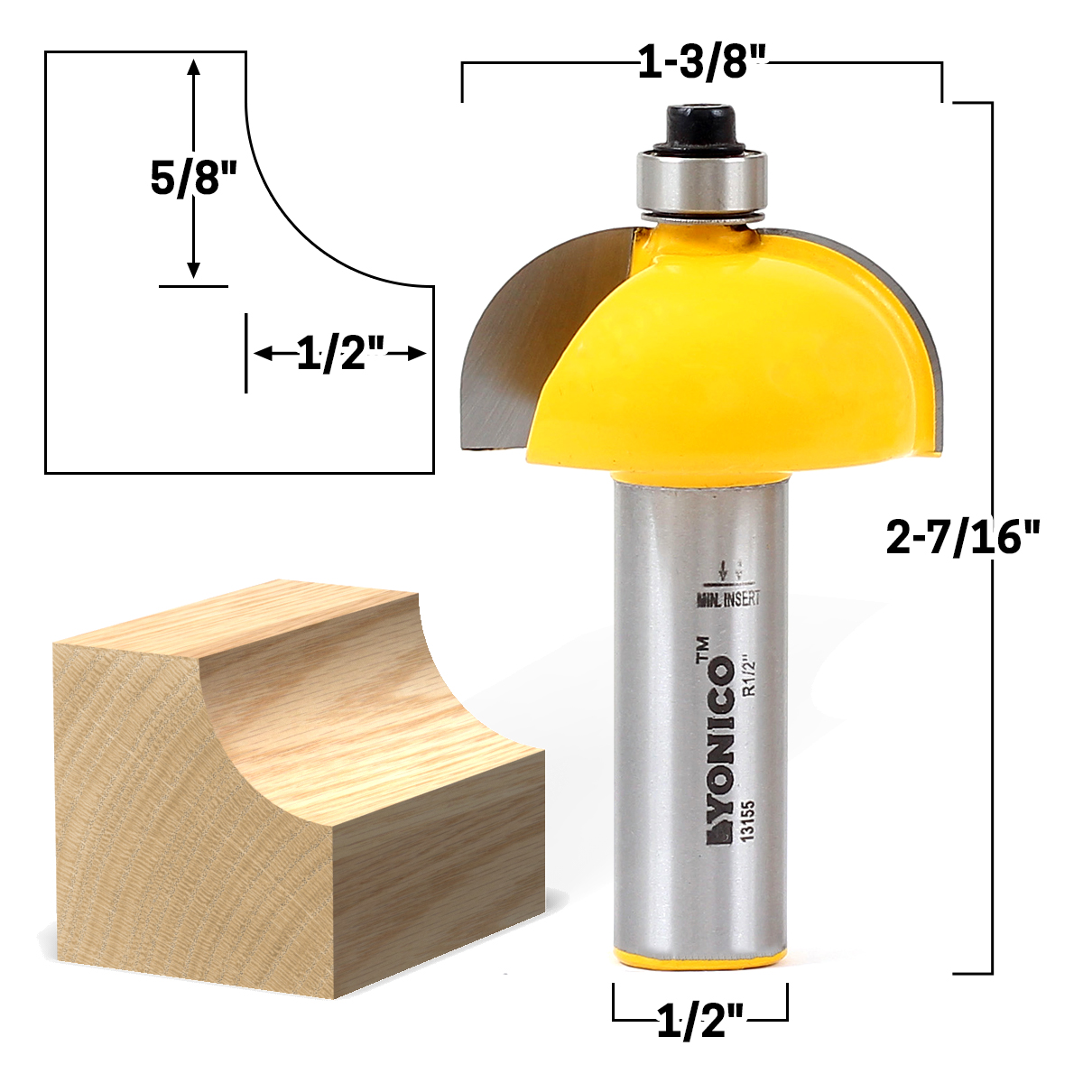 Yonico 1/2" Radius Cove Edge Forming Router Bit - 1/4" Shank - 13155q ...