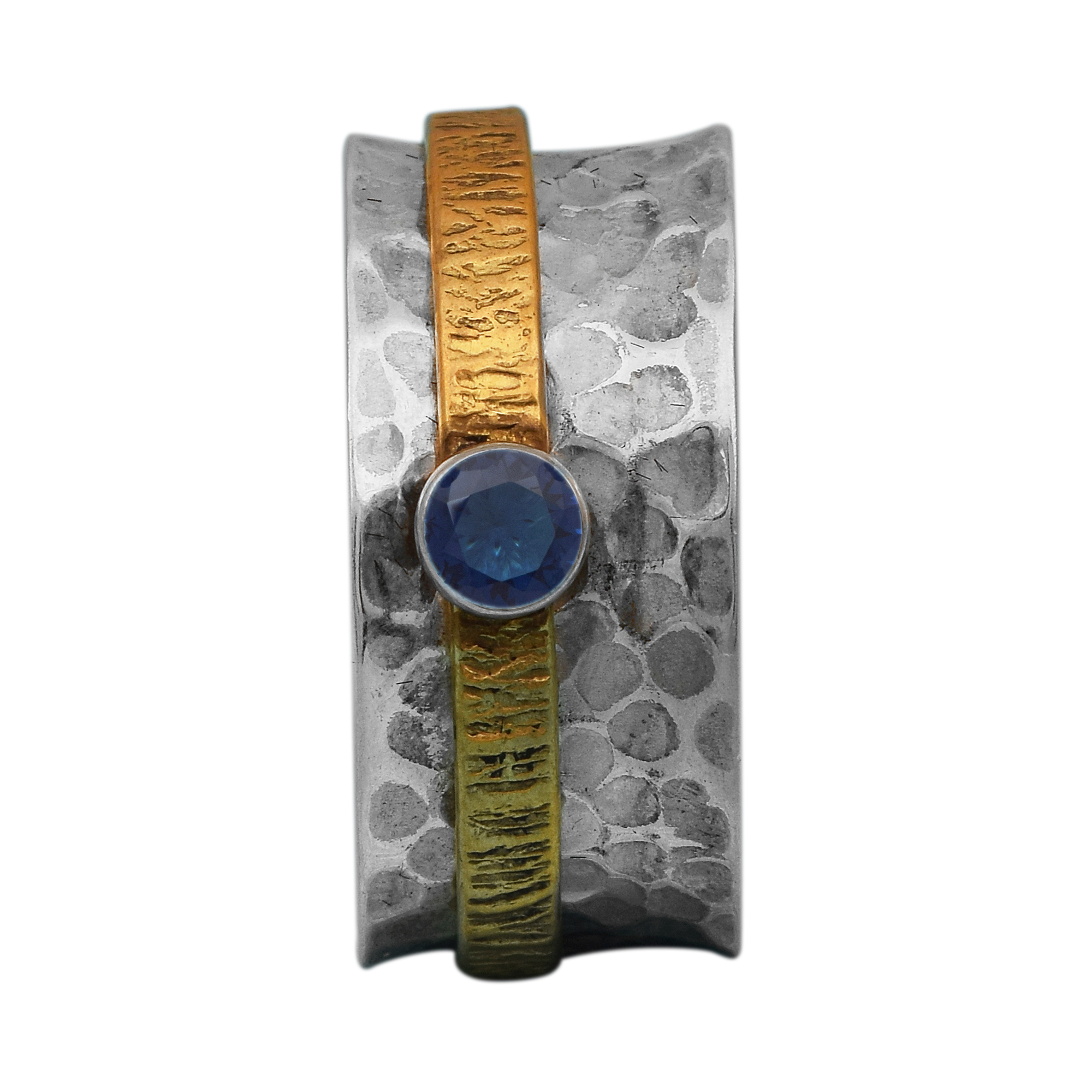 3MM Round Blue Sapphire 925 Silver Anti Stress Men Women Spinner Band ...