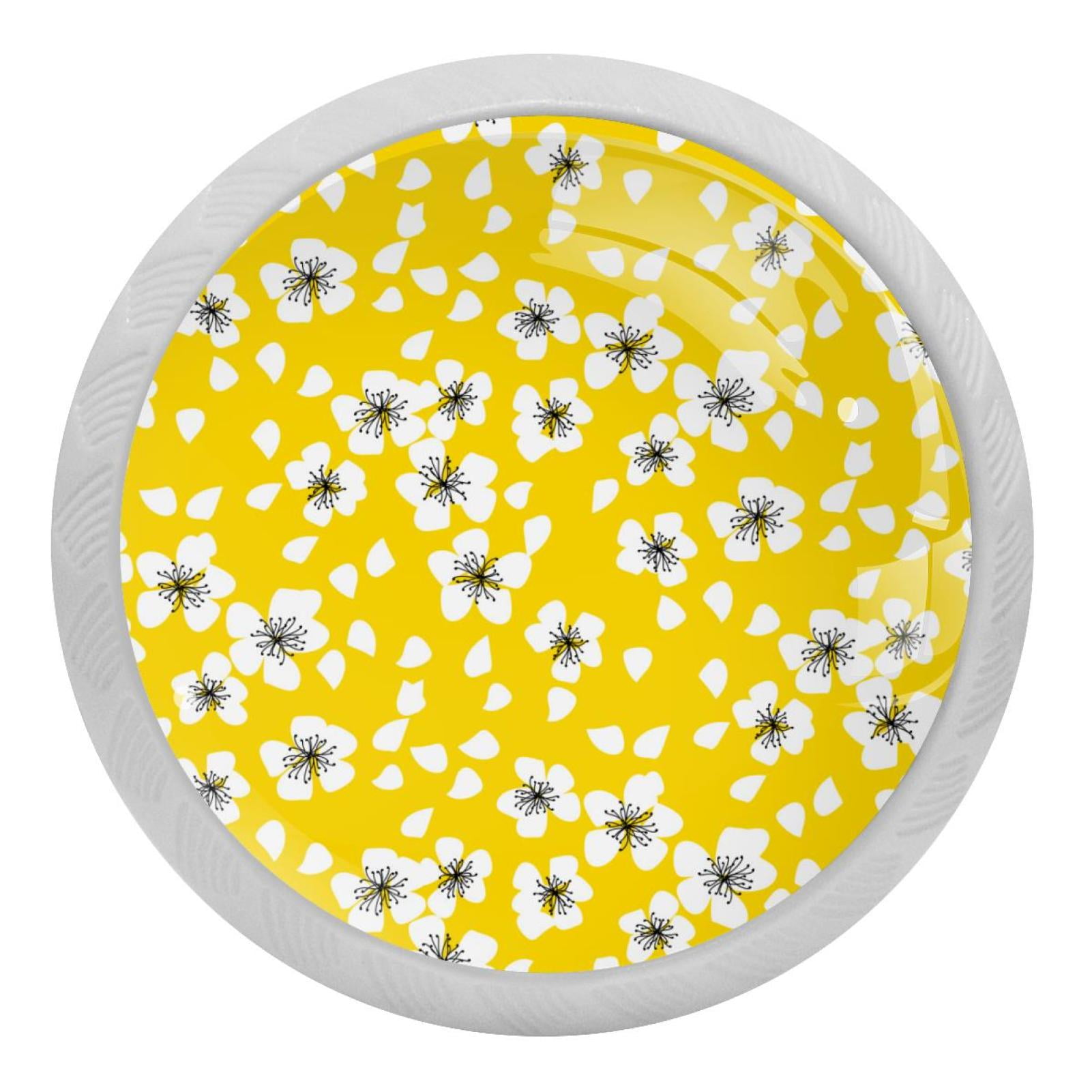 4PCS Round Blossom Yellow Cabinet Fluorescence Knob Glowing in the Dark ...