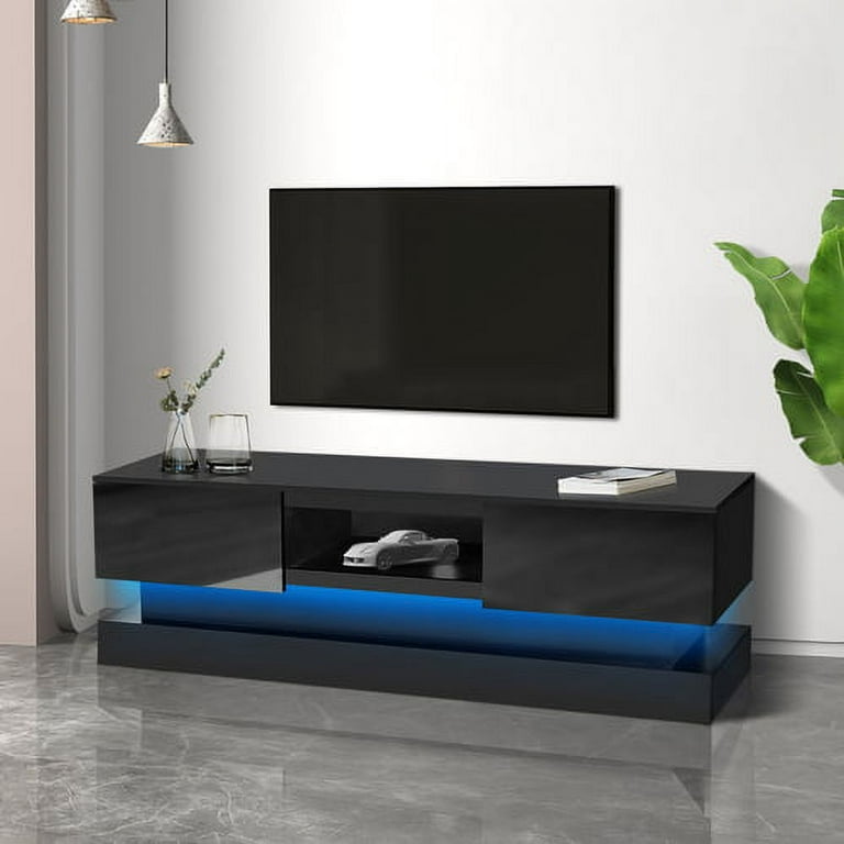 63inch TV Stand with LED Lights and 2 Drawers Black