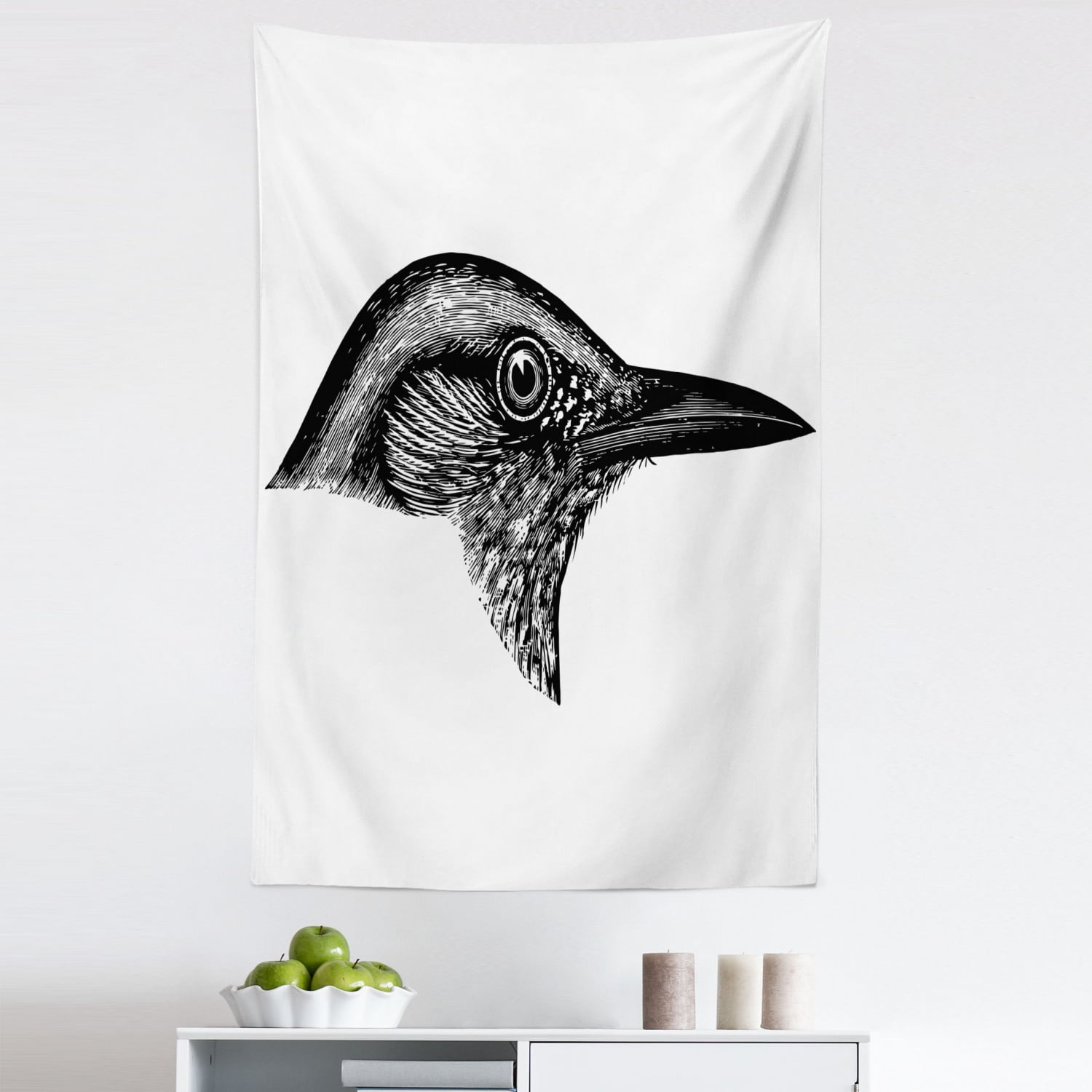 Raven Tapestry, Close Up Portrait of a Bird Crow Scientific Vintage ...