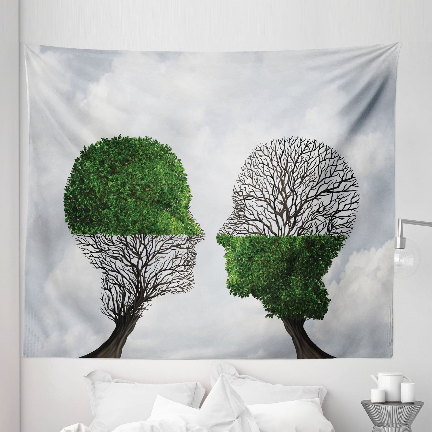 Trees Tapestry, People Faces as Leafy and Bare Branches on Pale ...