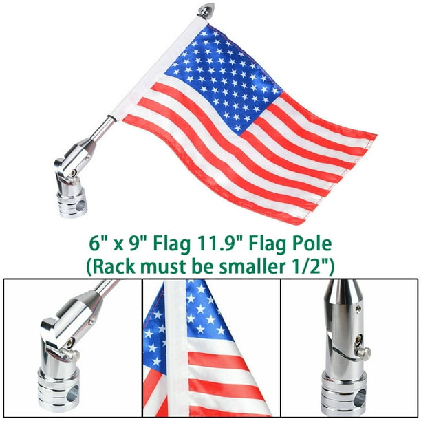 ALLTIMES 6''x 9'' Foldable Motorcycle Flag Pole Mount USA Flag, Chrome ...