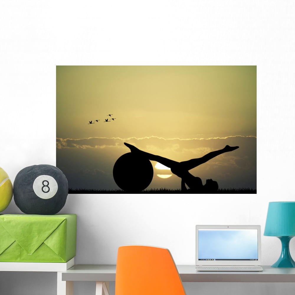 Pilates Silhouette Sunset Wall Mural Decal Sticker, Wallmonkeys Peel ...