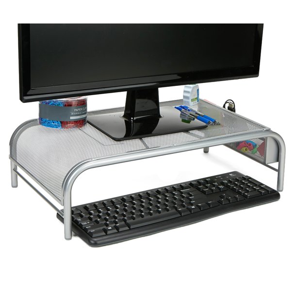 Mind Reader Metal Mesh Monitor Stand, Laptop Riser with 2 Compartments ...