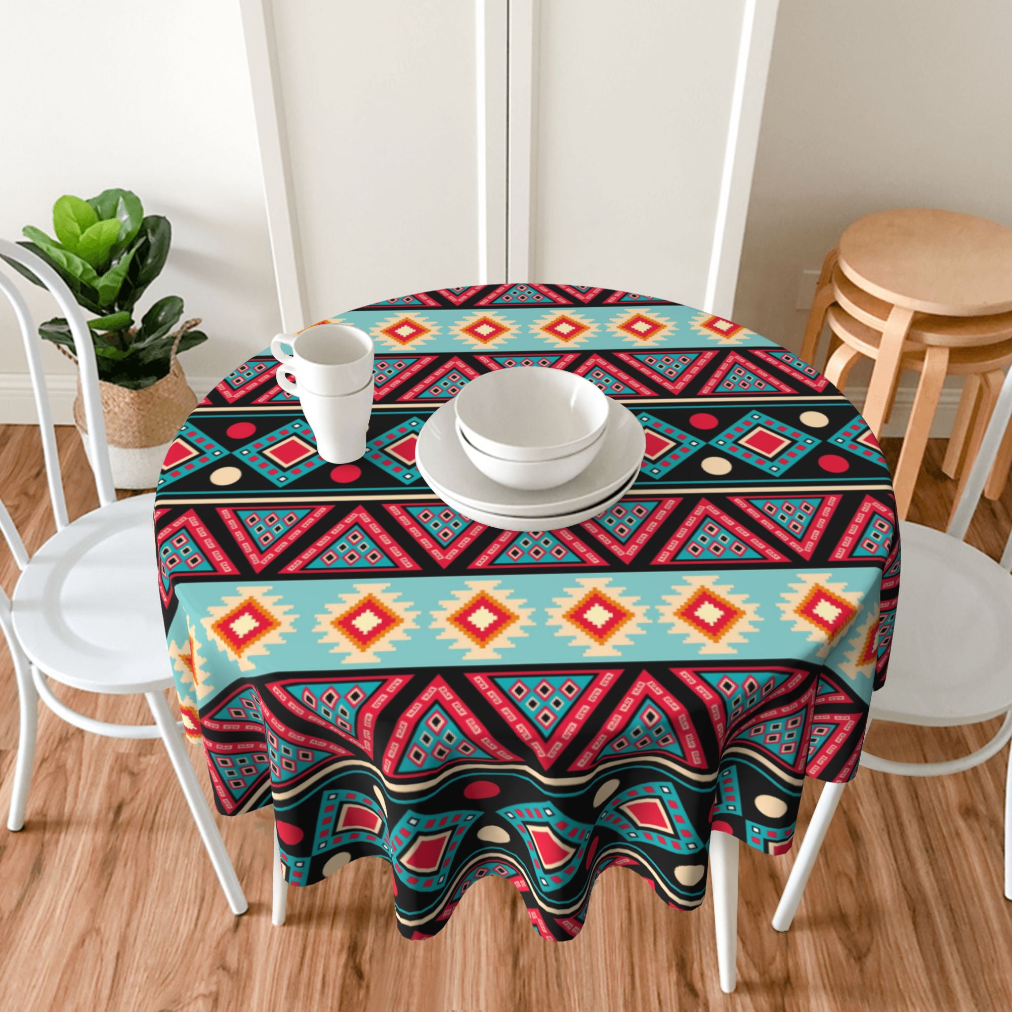 TEQUAN 60" Round Tablecloth, Bohemian Southwestern Native Retro Pattern ...