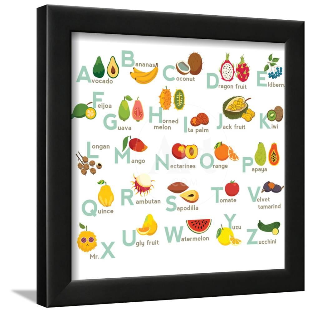 Fruits Abc Vector Set Exotic Tropical Fruits Vegetable Alphabet, Framed ...