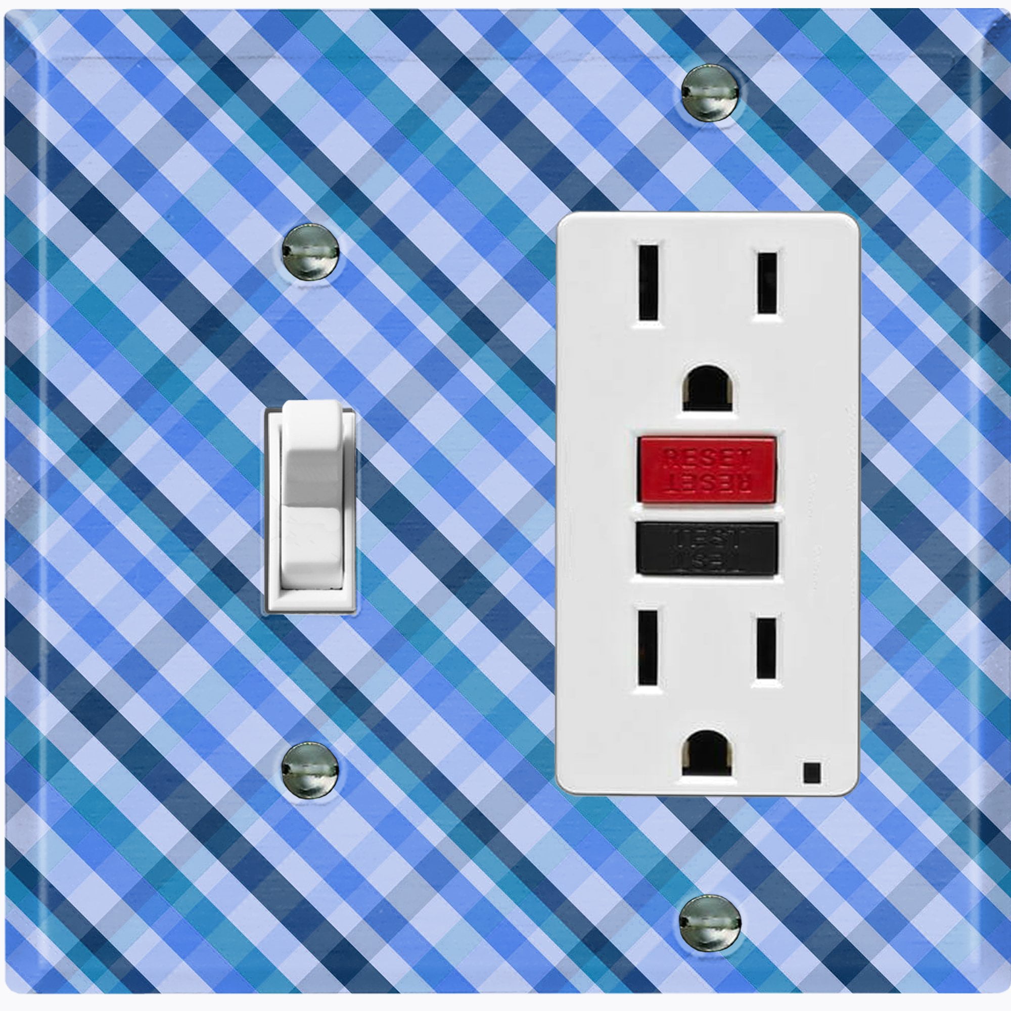 Metal Light Switch Plate Outlet Cover Shades of Blue Plaid Wallpaper ...