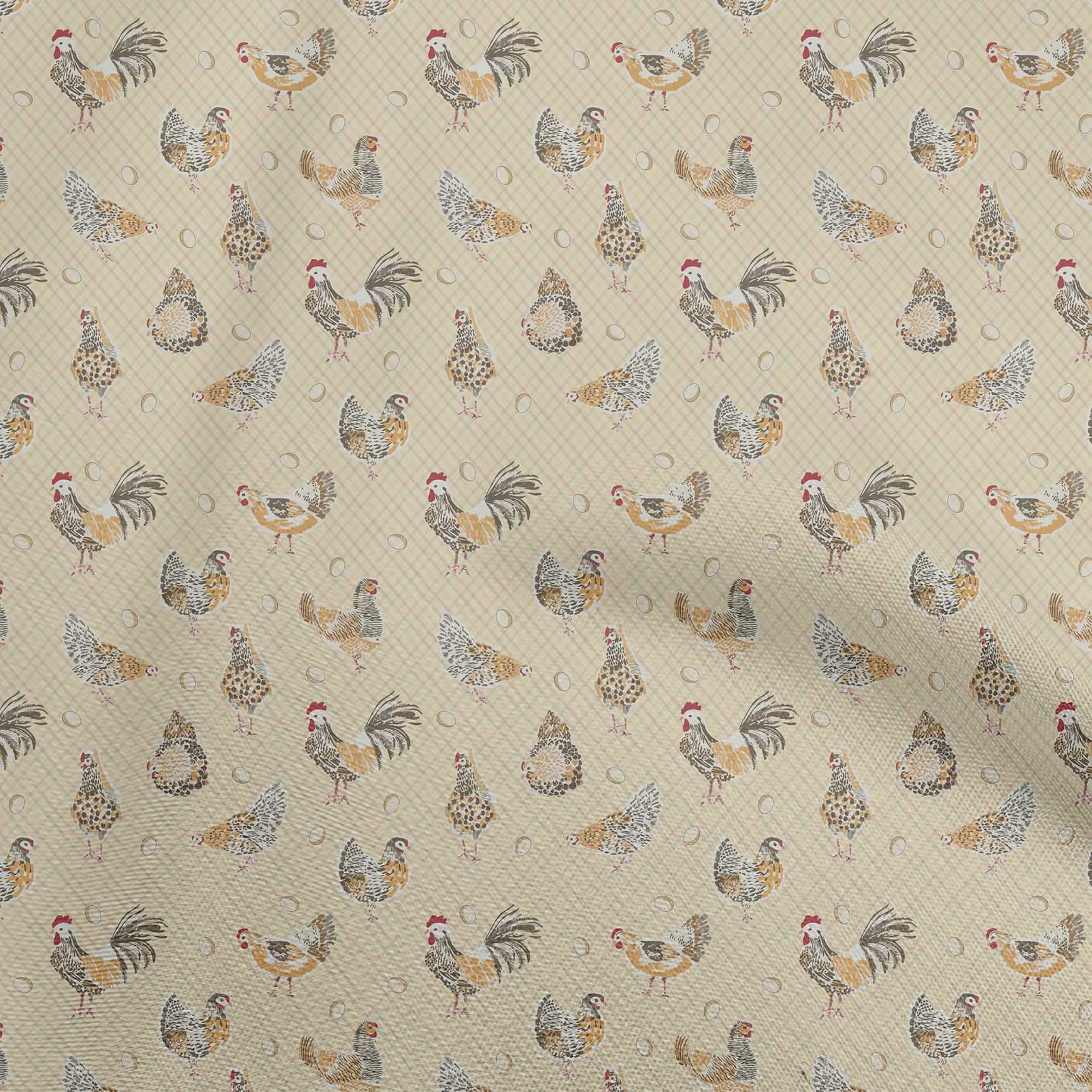 oneOone Velvet Beige Fabric Birds Rooster Sewing Material Print Fabric ...