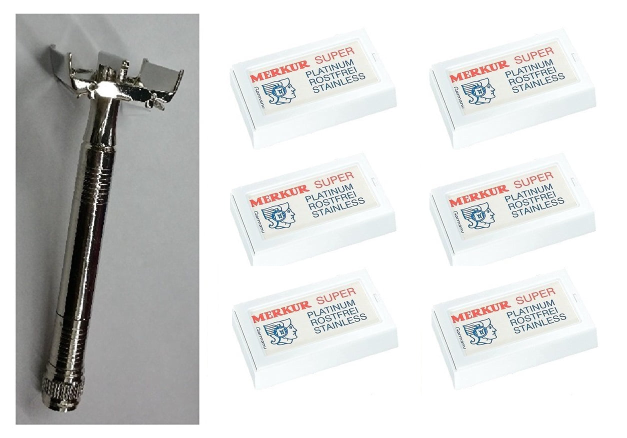 Double Edge Safety Razor + Merkur Double Edge Safety Razor Blades 10 ct ...