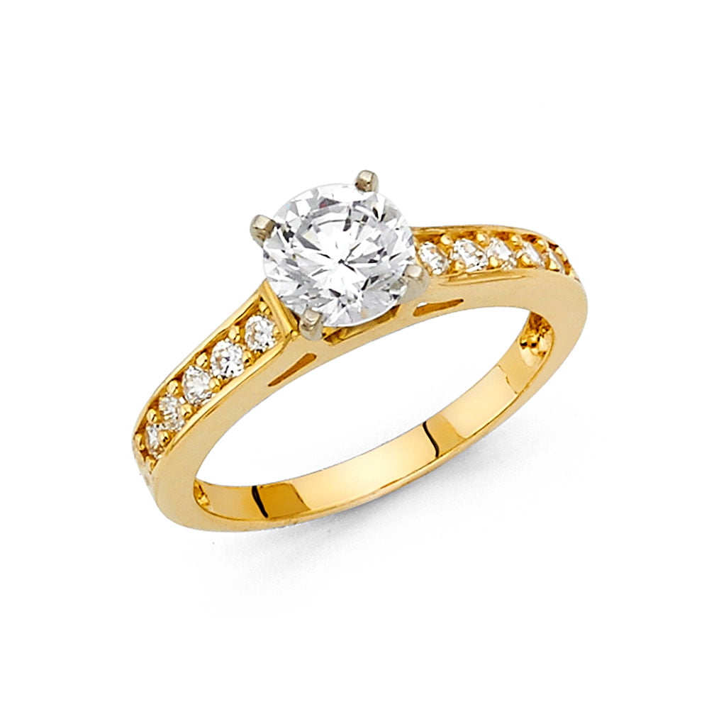 FB Jewels 14K Yellow Gold Round Cubic Zirconia CZ Engagement Ring Size ...