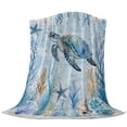 Blue Sea Turtle Fleece Throw Blanket Nautical Coastal Starfish Shell ...