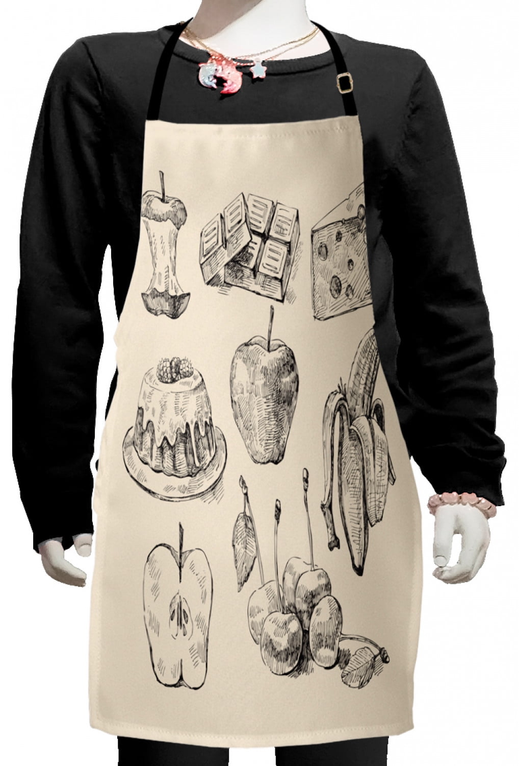 Vintage Kids Apron, Hand-Drawn Sketch Style Meals Such as Apple Banana ...