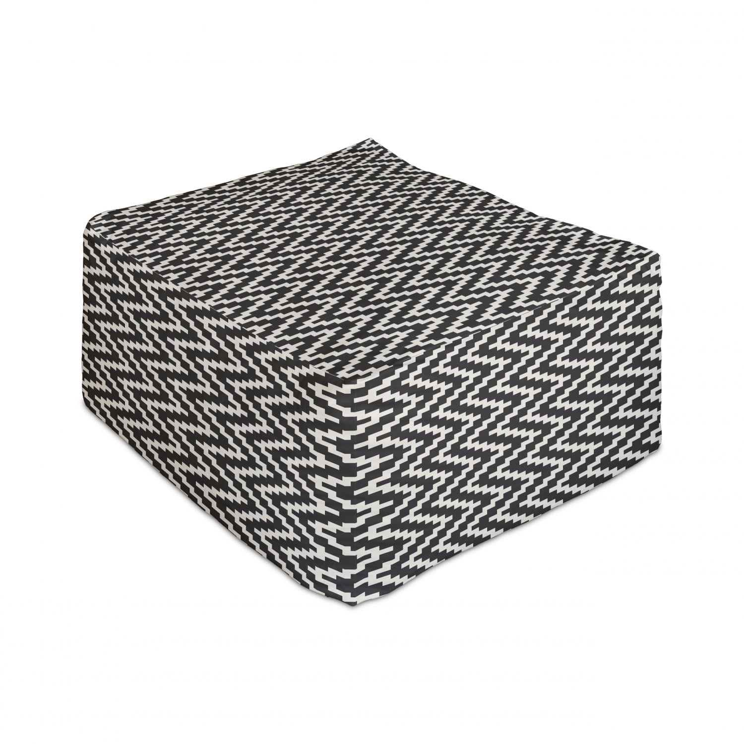 Retro Rectangle Pouf, Abstract Art Continuous Edgy Lines with Zigzags ...