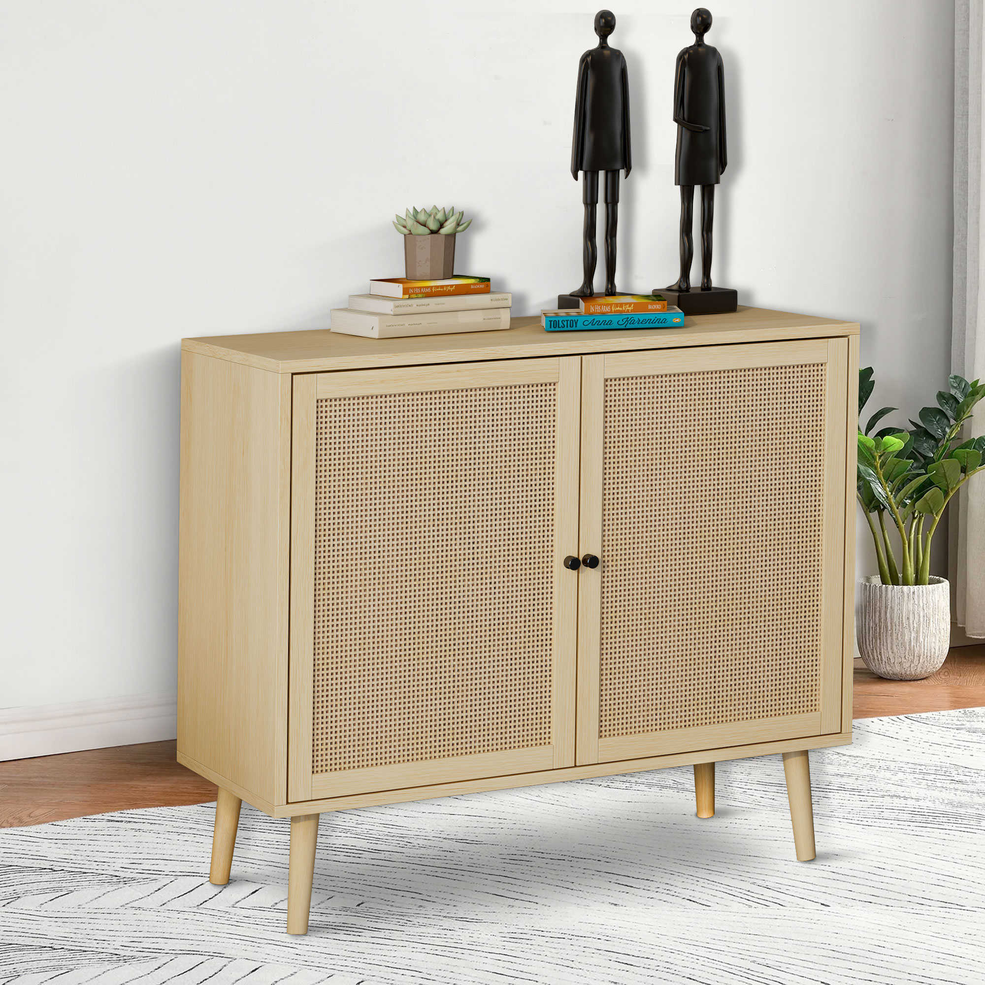 Yocwo Free Standing Storage Cabinet with Rattan Decor Doors, Accent ...