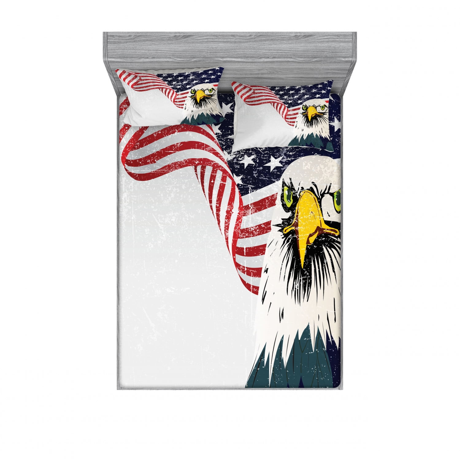 American Flag Bedding Set with Sheet & Covers, USA Eagle Grunge Effect ...