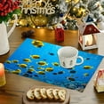 7 Piece Linen Table Runner and Placemats Set, Tropical Fish Reef Round ...