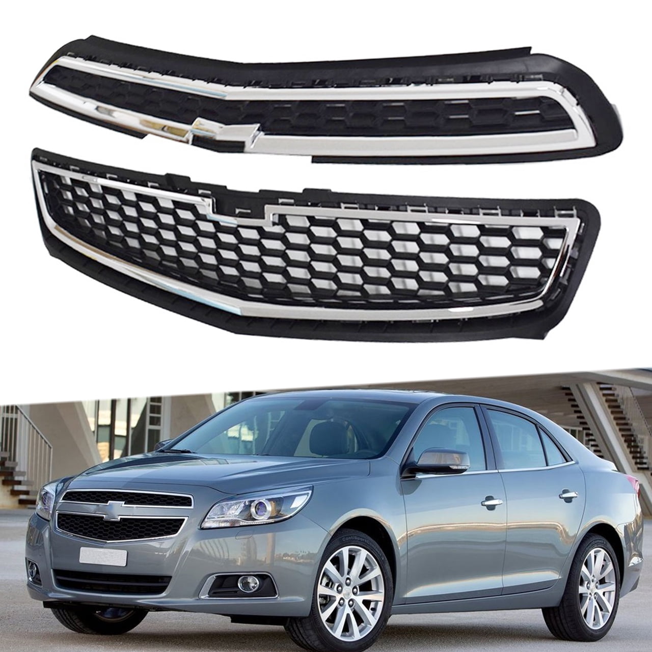 Fit for 2013 Malibu Grill Chrome Front Upper & Lower Grilles - Walmart.com