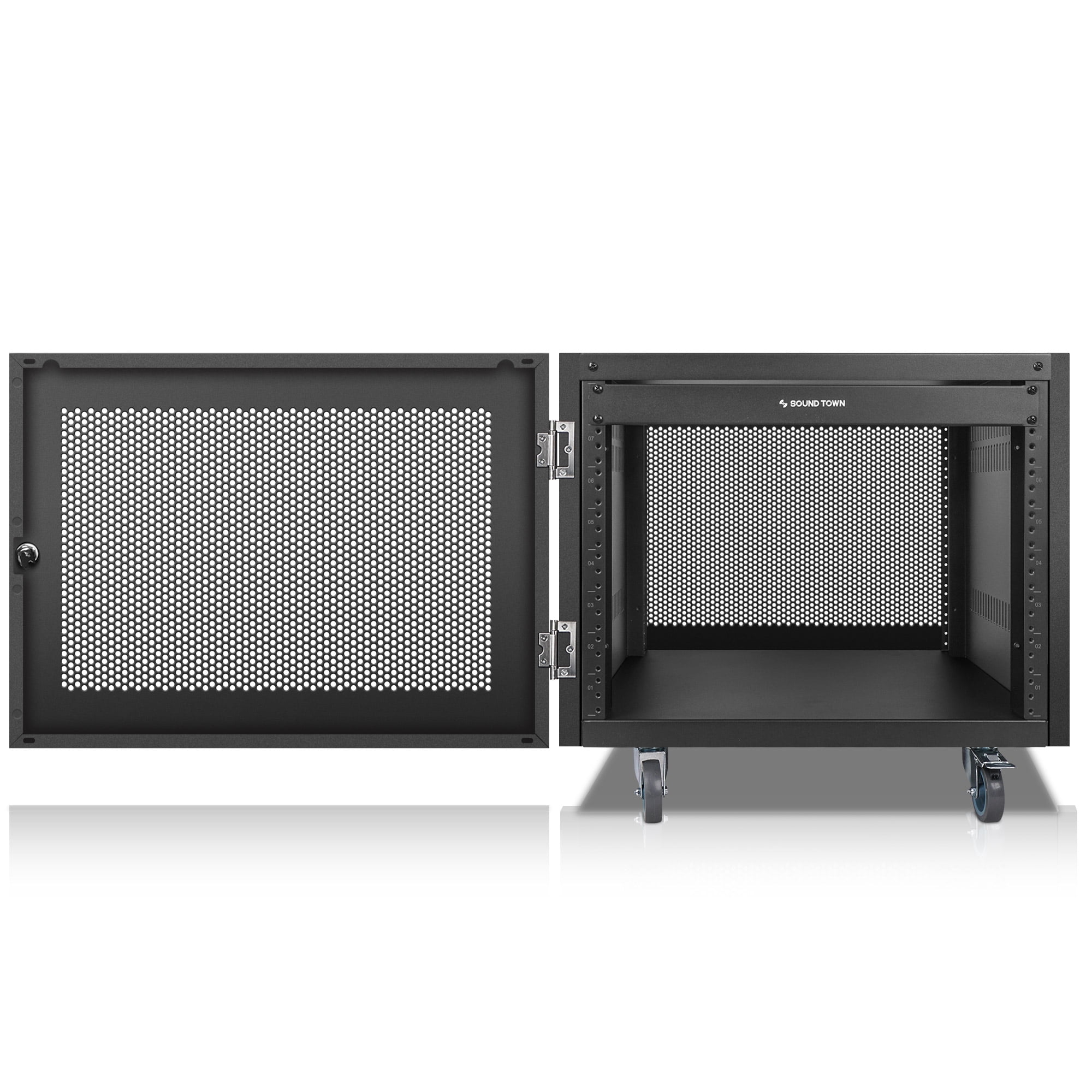 Sound Town 8U Universal Steel Rack, w/Mesh Doors, Locking Casters ...