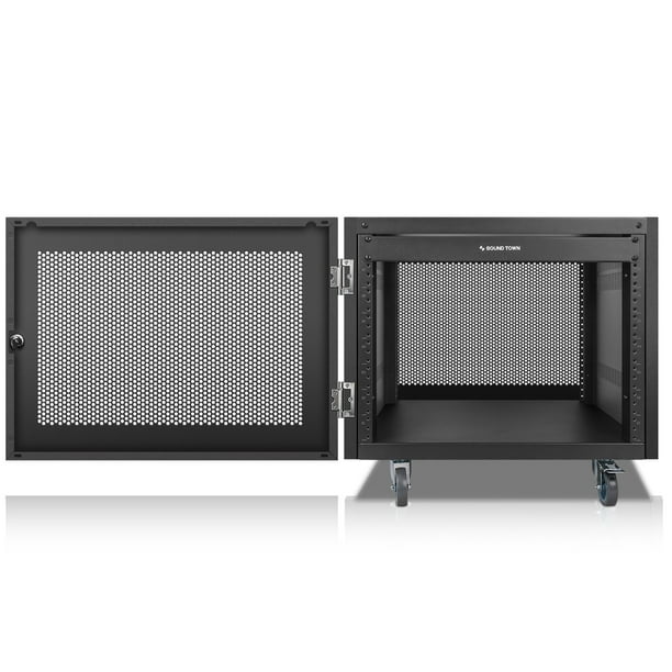 Sound Town 8U Universal Steel Rack, w/Mesh Doors, Locking Casters ...