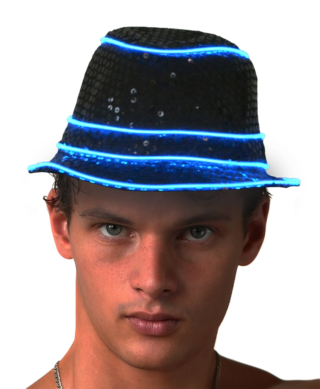 Light up Sequin Fedora LED Hat Neon Rave Costumes Glow in Dark Party ...