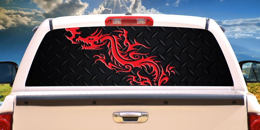 RED DRAGON Rear Window Graphic back truck decal suv view thru vinyl ...
