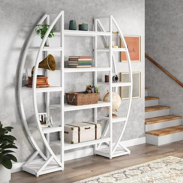 Bookshelf, Oval Triple Wide 5 Tiers Etagere Bookcases, Industrial ...
