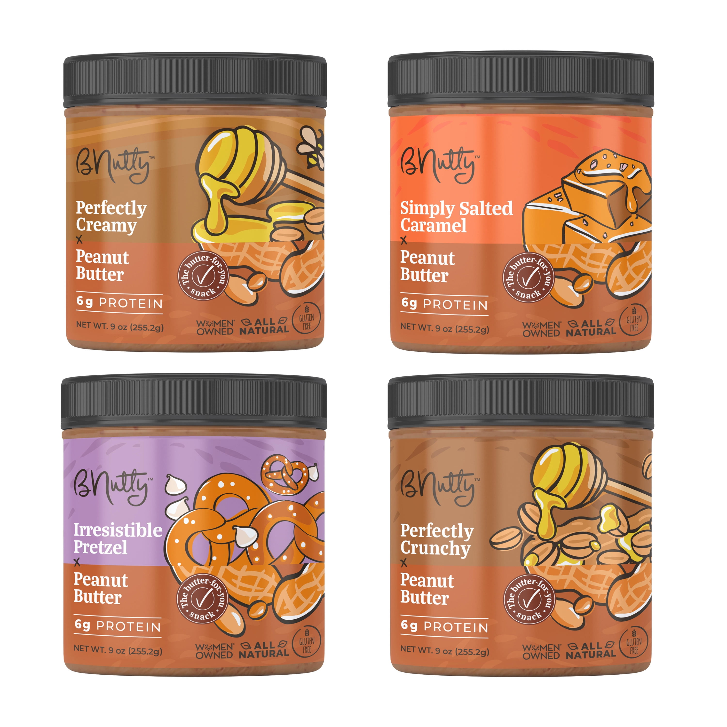 bNutty Gourmet Peanut Butter, Sweet and Salty Variety Pack, 9 oz, 4 ...
