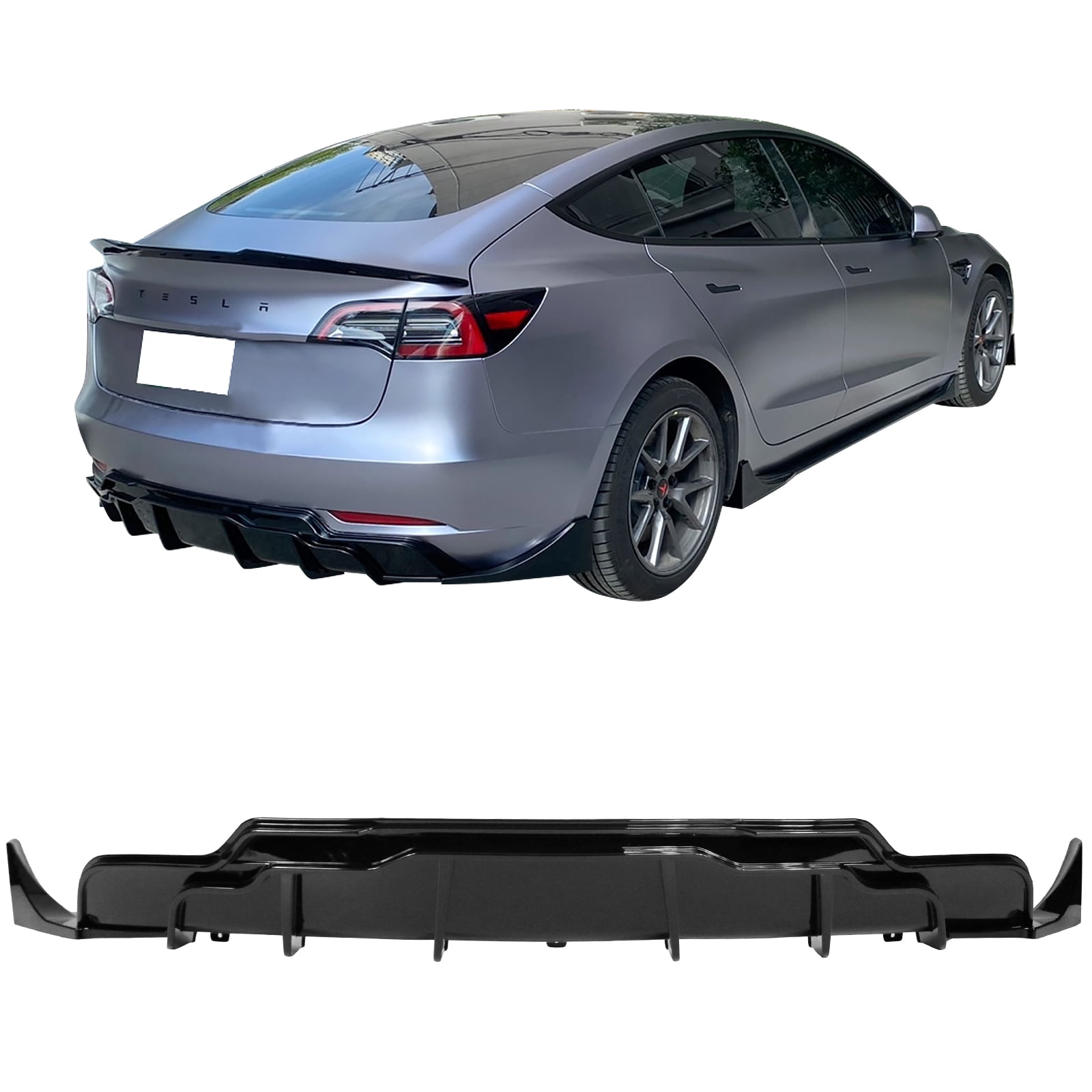 Compatible With 17-23 Tesla Model 3 Rear Bumper Lip Diffuser Aprons 3PC ...
