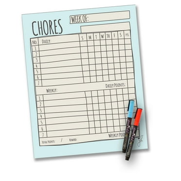 JennaKate Pink Magnetic Dry Erase Chore Chart, 11x14, Daily and Weekly ...