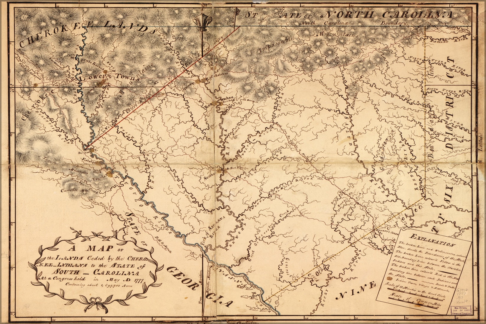 24"x36" Gallery Poster, Map of Cherokee land ceded to south carolina ...