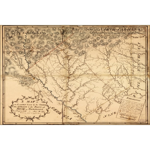24"x36" Gallery Poster, Map of Cherokee land ceded to south carolina ...