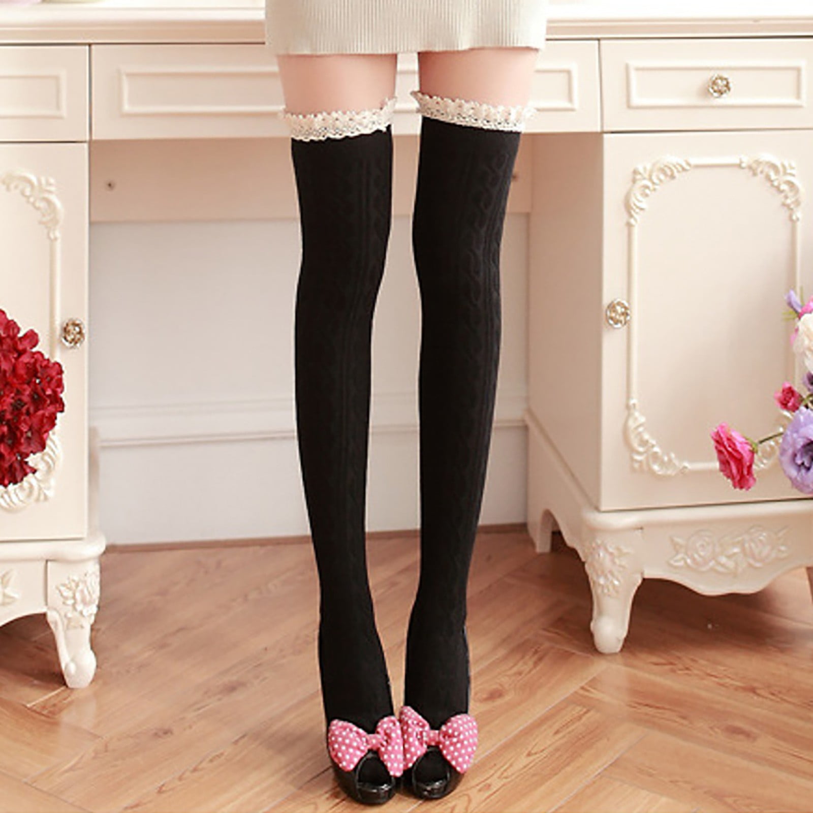 Click here for Hhspeishii Stockings - Opaque Lace Thigh High Hosi... prices