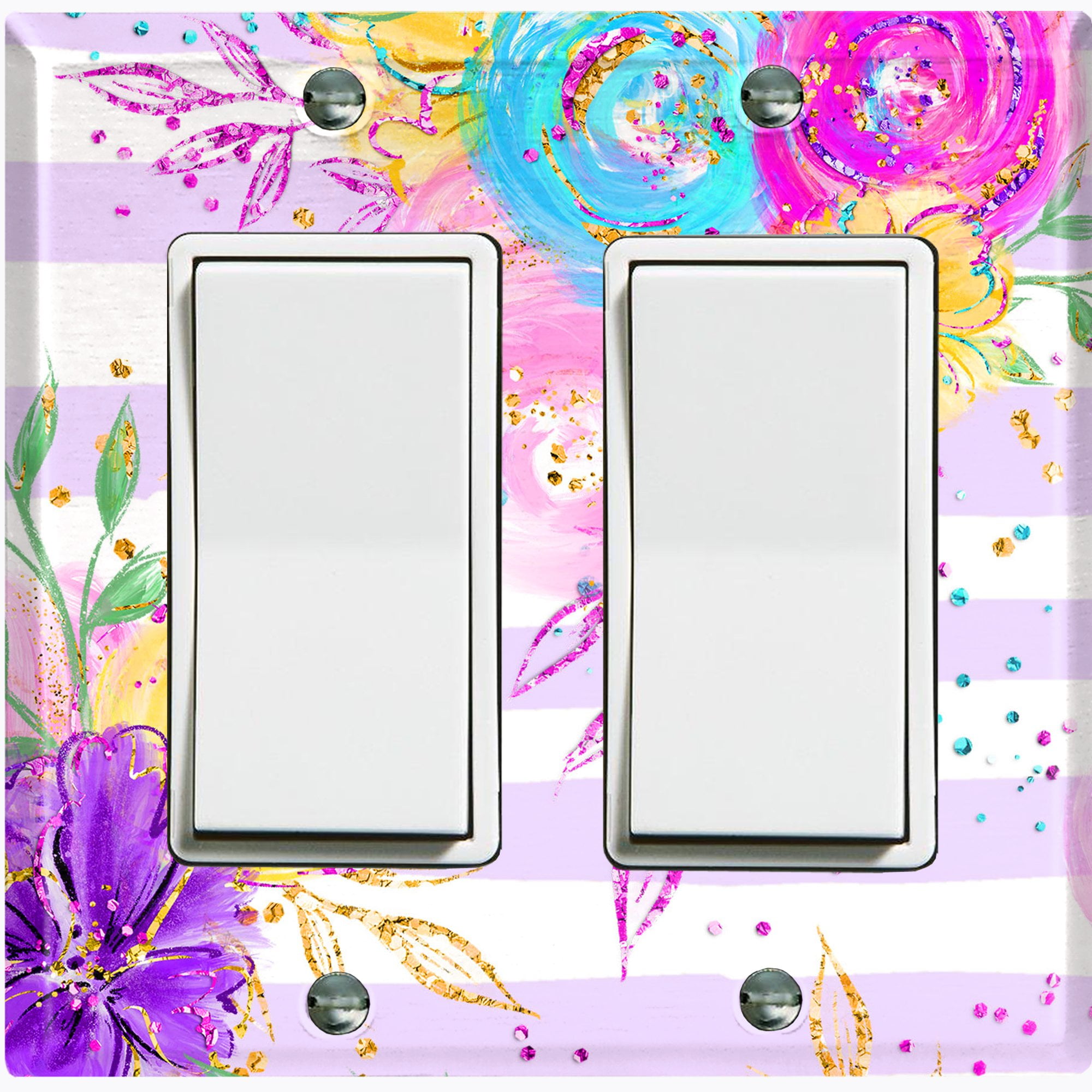 Metal Light Switch Plate Cover Floral Pastel Purple Striped Pattern ...